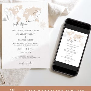 World Map Destination Wedding Invitation, Rustic Wedding Invitation ...