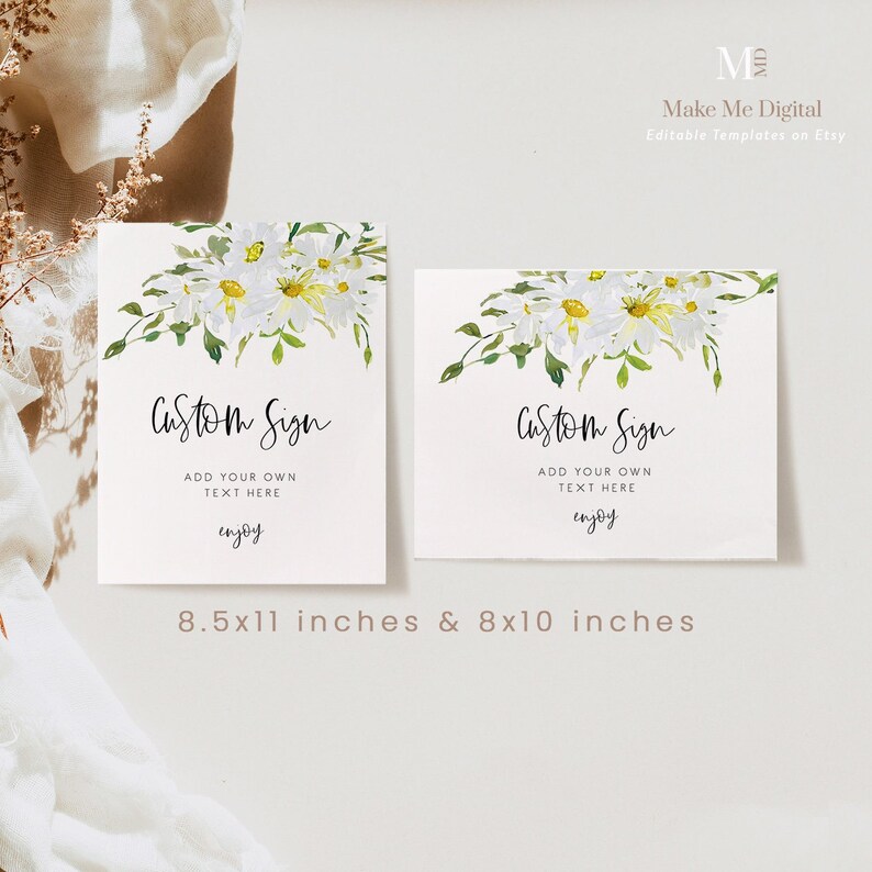 Editable Daisy Medium Custom Wedding Sign ,white Daisy Make Your Own ...