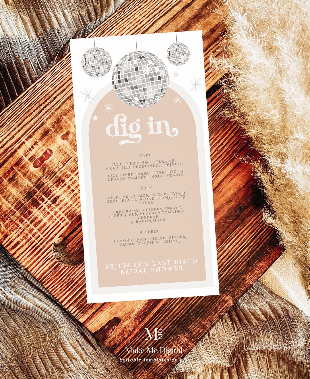 Disco Diva Menu Bridal Shower, Silver Glitter Retro Dinner Menu ...