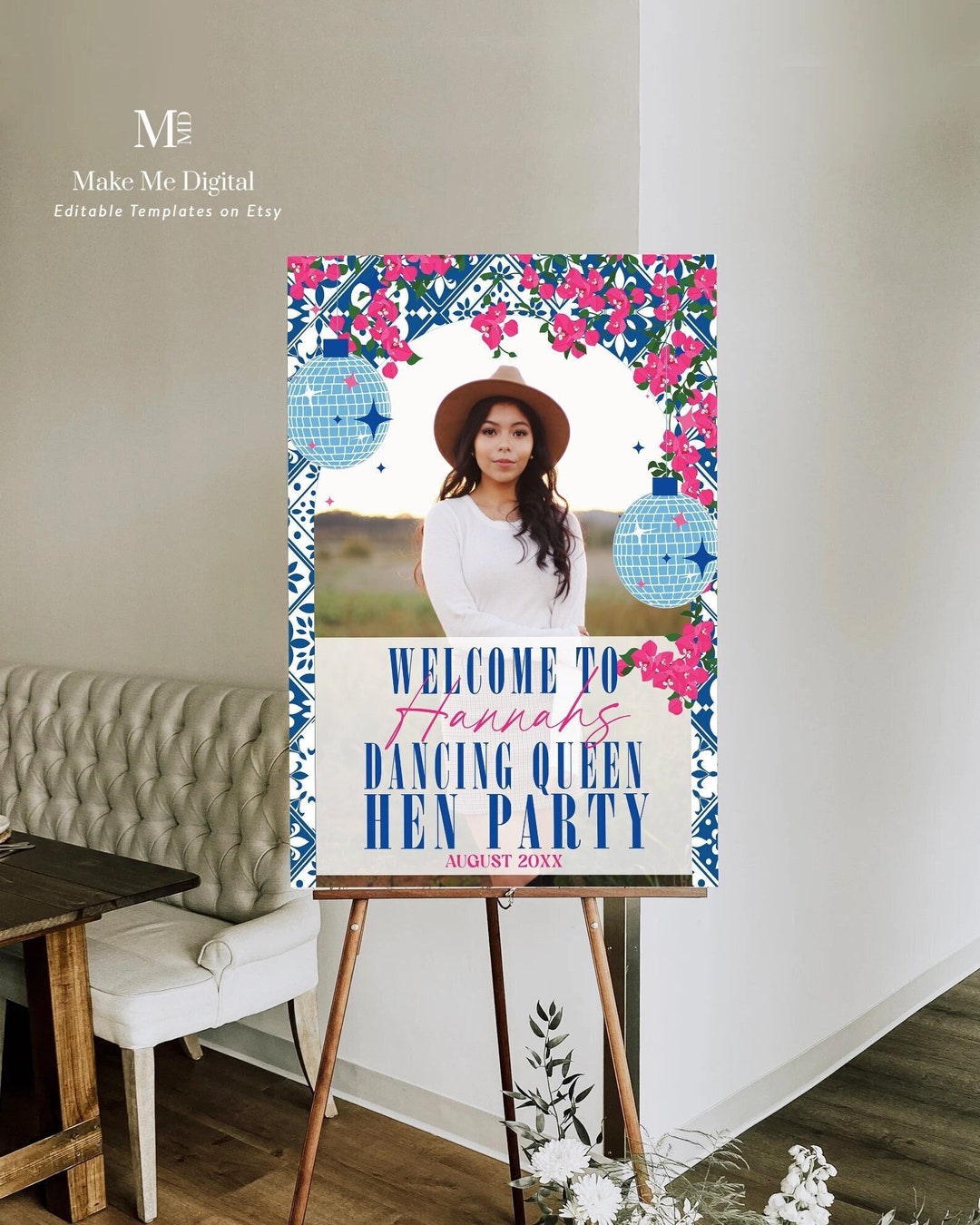 Dancing Queen Photo Hen Party Welcome Sign, Greek Mamma Hen Party Easel ...