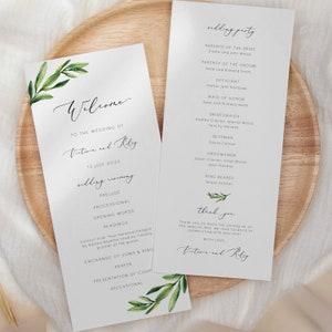 Greenery Wedding Ceremony Program Template Printable Green Leaf Wedding Program Wedding Ceremony ...