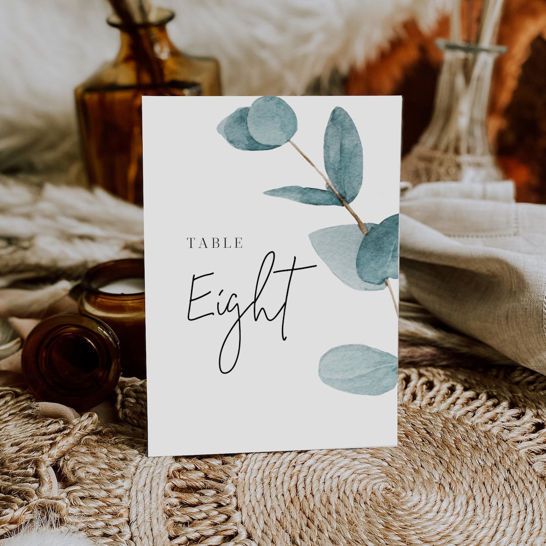Eucalyptus Table Number Template, Printable Wedding Table Number ...