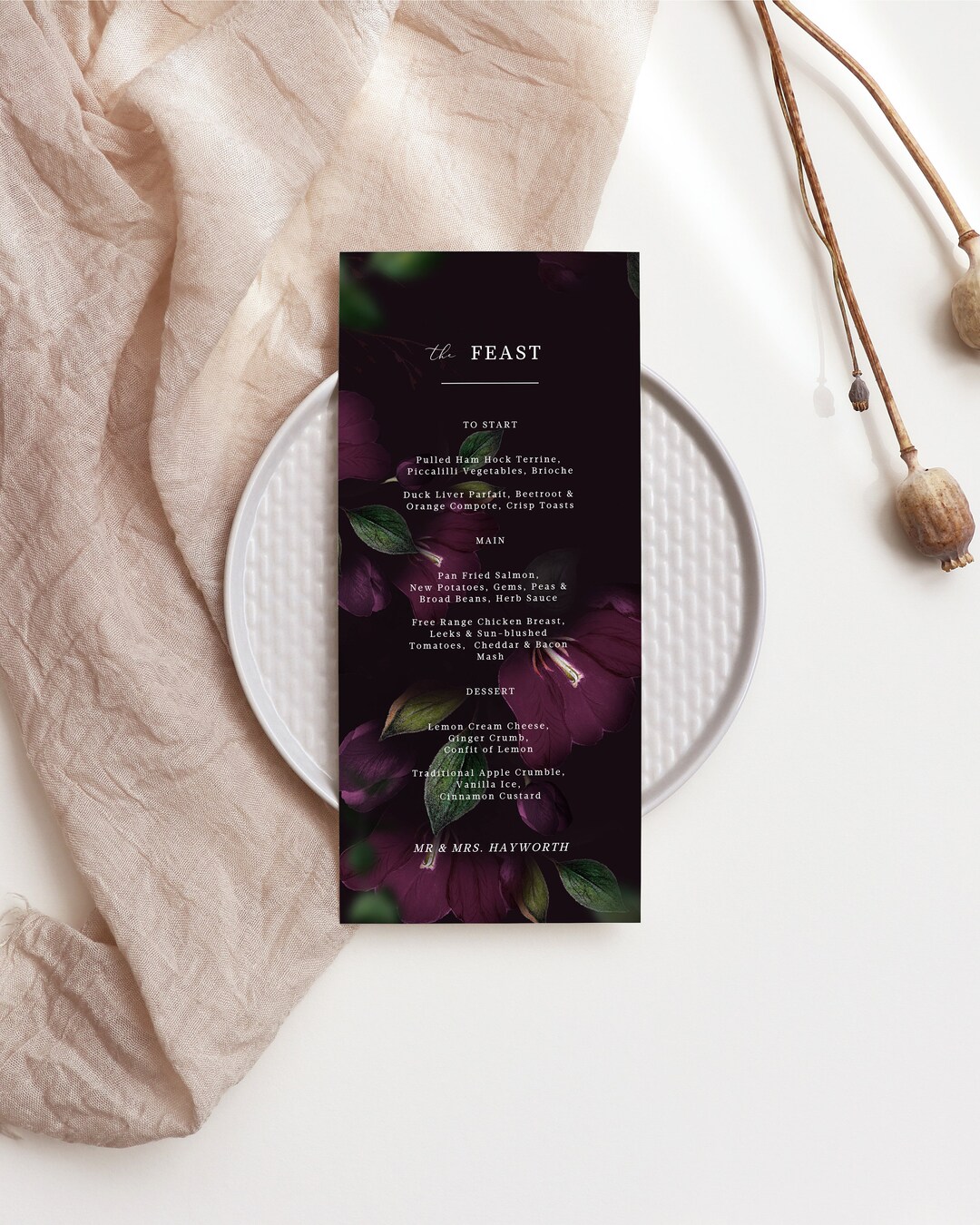 Gothic Dinner Menu Template, Printable Halloween Wedding Menu Instant ...