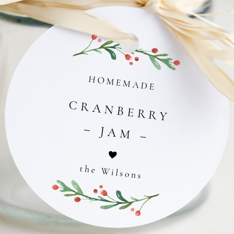 Christmas Homemade Jam Tag, Cranberry Gift Circle Tag, Printable Square ...