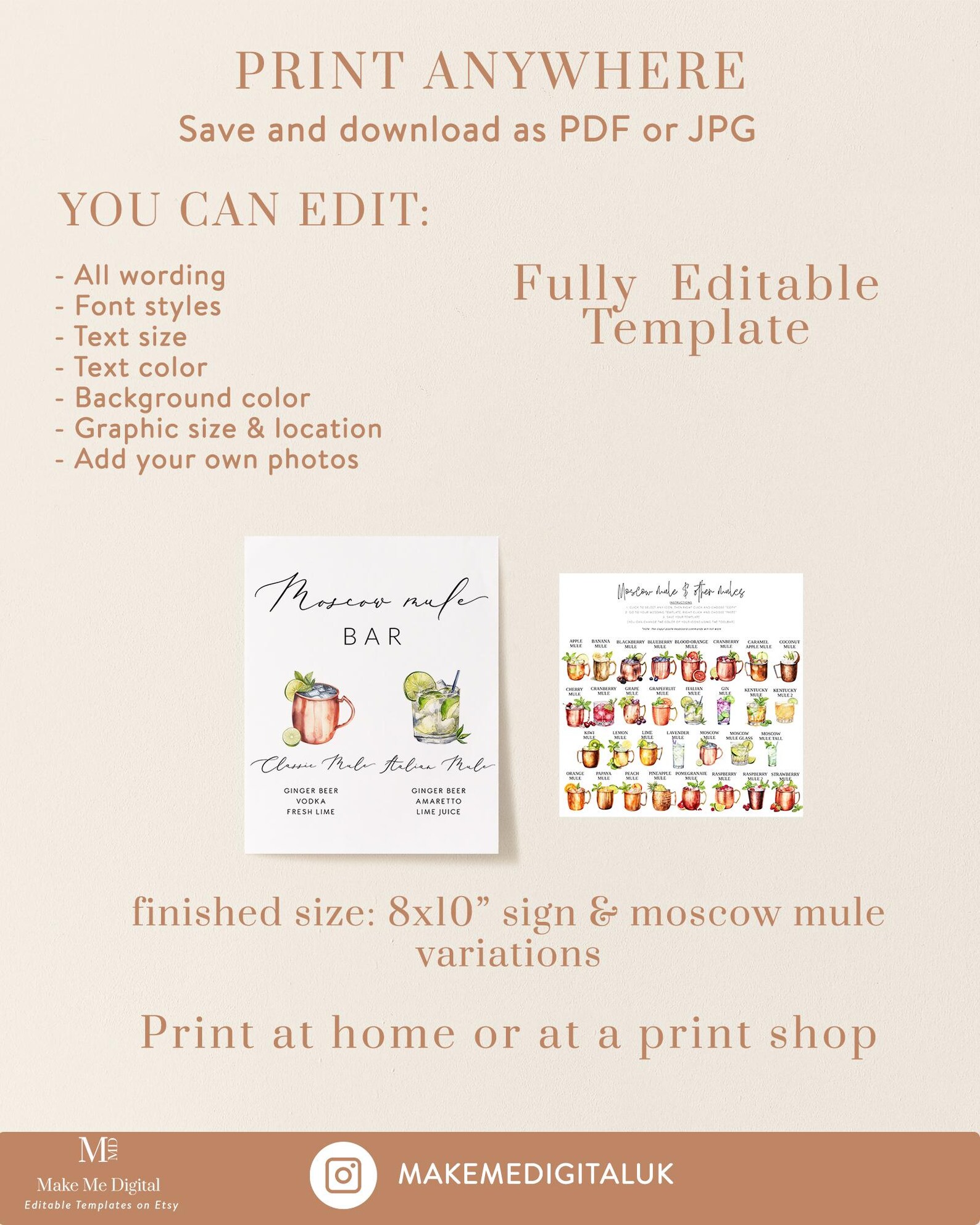 Elegant Calligraphy Wedding Moscow Mule Sign, Modern Drinks Sign ...