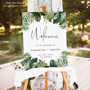 Tropical Wedding Welcome Sign, TROPICAL Editable Welcome Sign, Palm ...