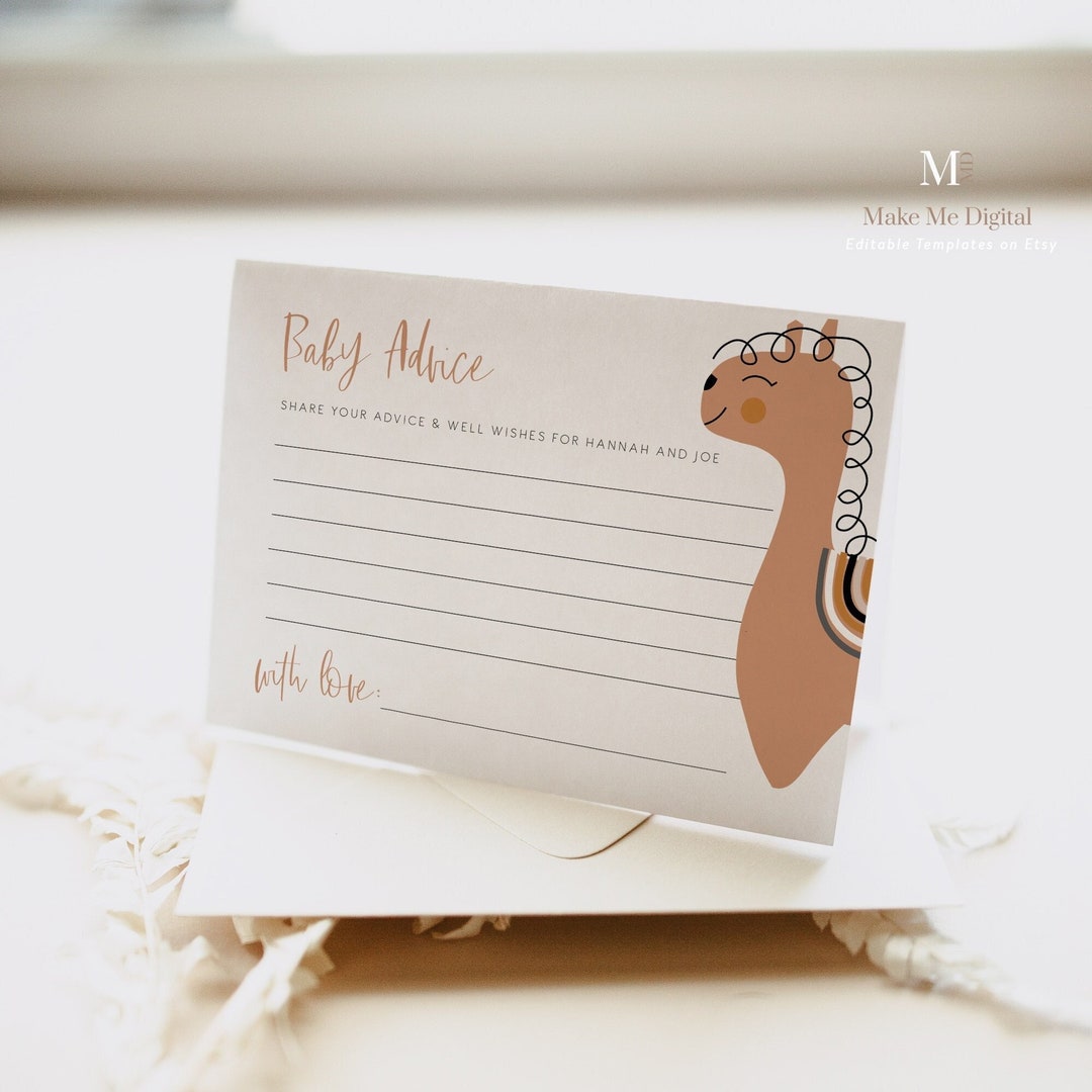 Boho Rainbow Llama Baby Advice Card, Bohemian Alpaca Baby Advice for ...