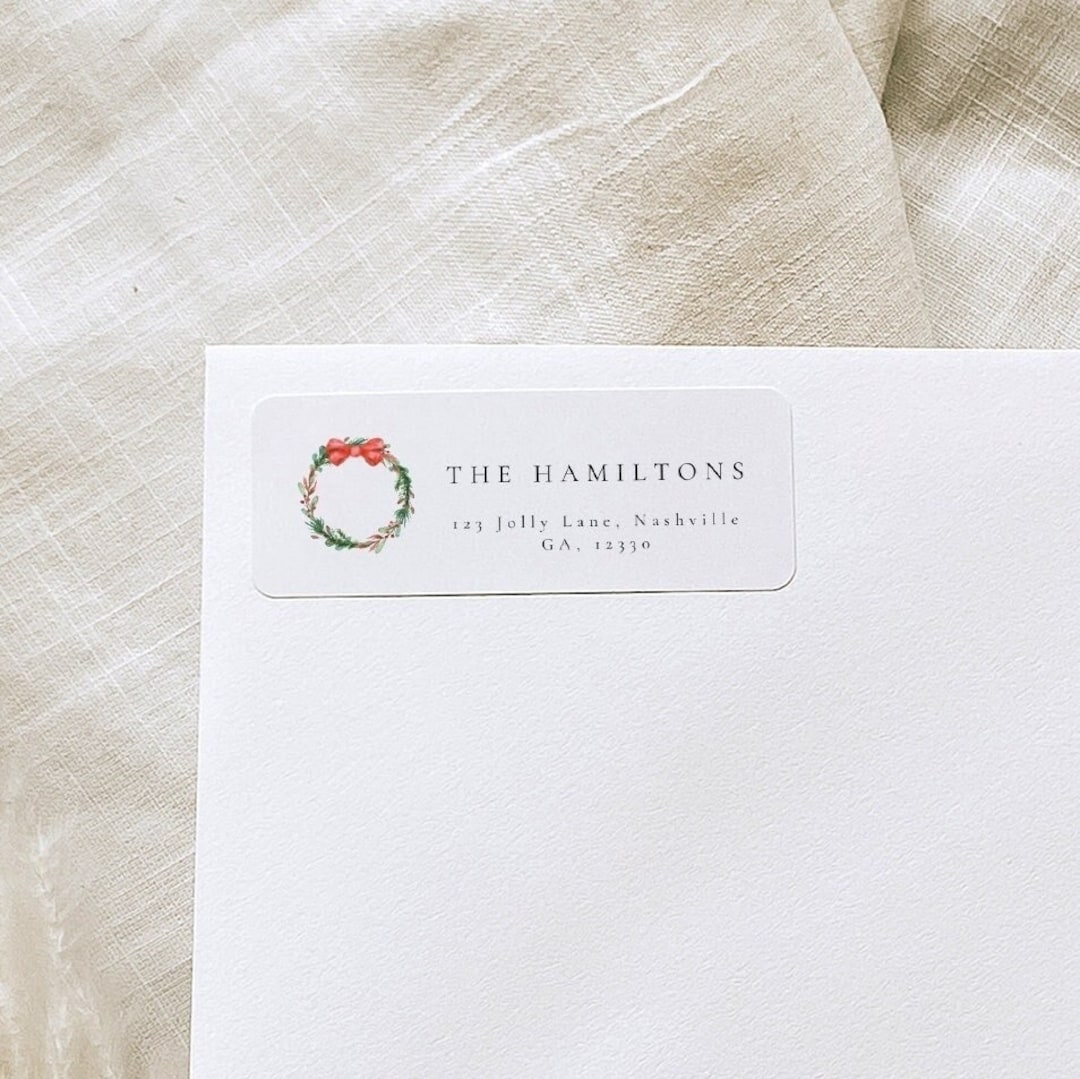 Christmas Wreath Return Address Label Template, Scandinavian Festive ...