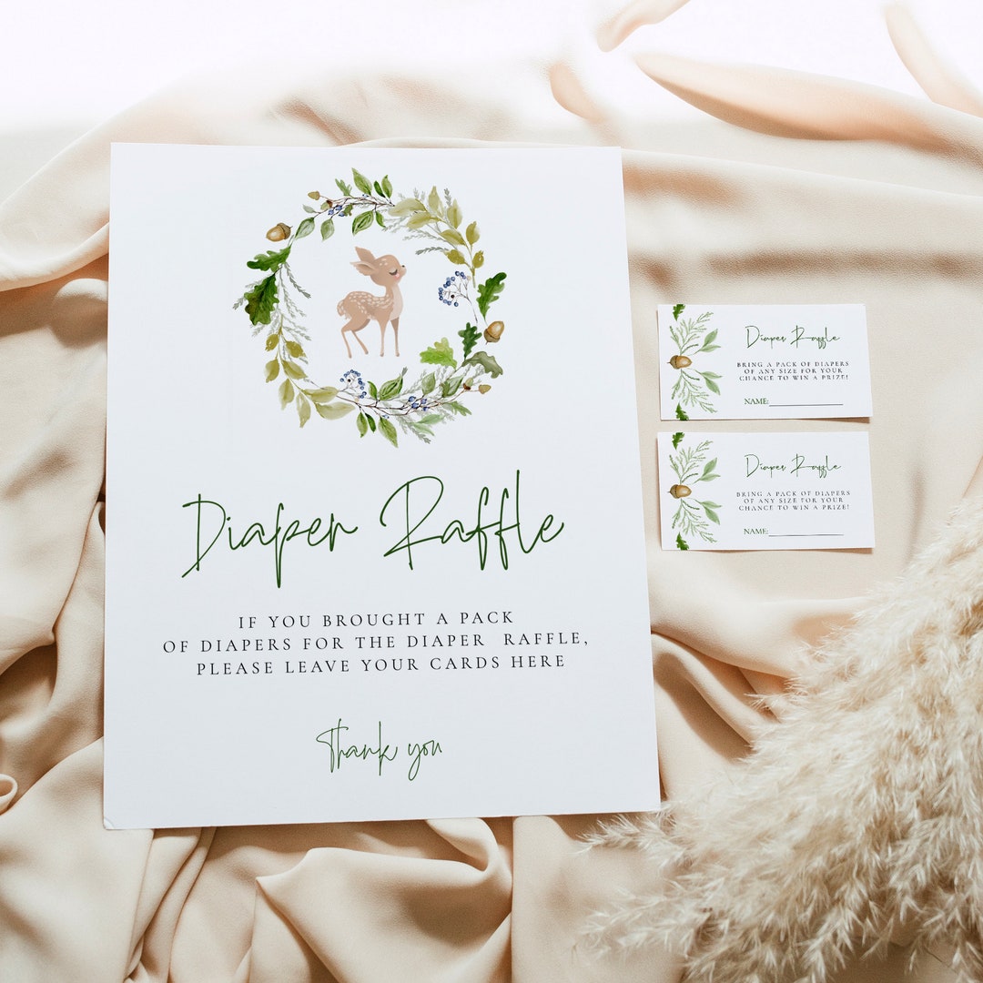 Woodland Deer Diaper Raffle Sign and Cards, Oh Deer Baby Shower Sign ...