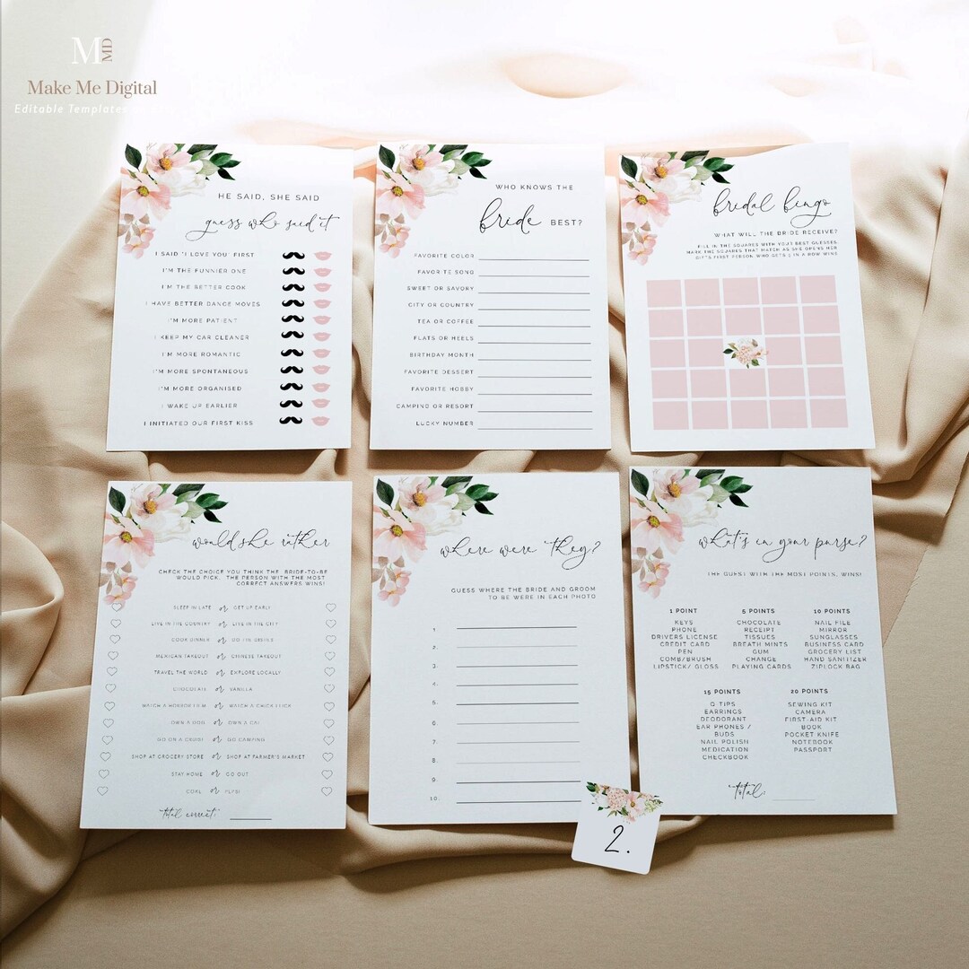 Pink and Green Hydrangea Floral Bridal Shower Games, Bridal Shower Pink ...