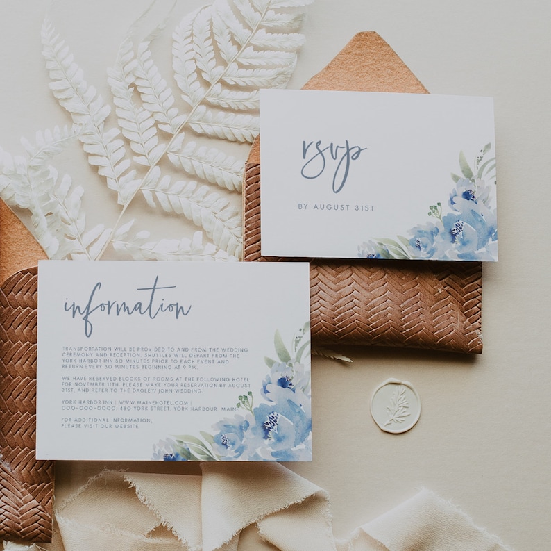 Pastel Blue Wedding Invitation Suite, Rustic Floral Wedding Invitation ...