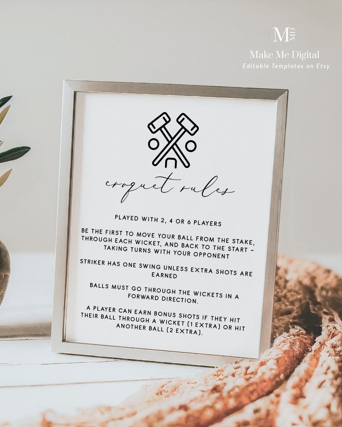 Elegant Calligraphy Croquet Rules Sign, Modern Croquet Game Sign ...