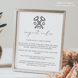 Elegant Calligraphy Croquet Rules Sign, Modern Croquet Game Sign ...