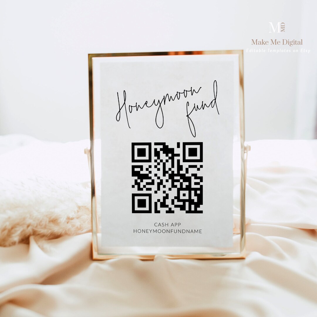 Modern Calligraphy Honeymoon Fund Sign, Modern Wedding QR Code Sign ...