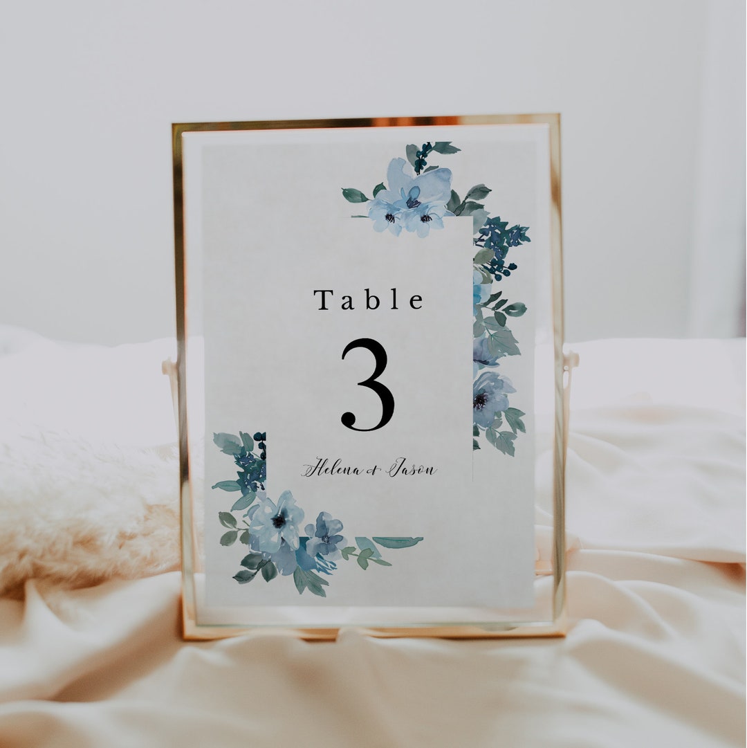 Blue Floral Table Numbers Rustic Wedding Table Number, Editable Table ...