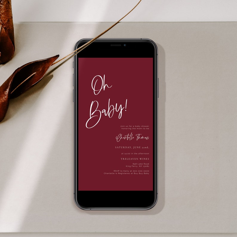 Burgundy Red Baby Shower Digital Invitation, Festive Baby Shower Text ...