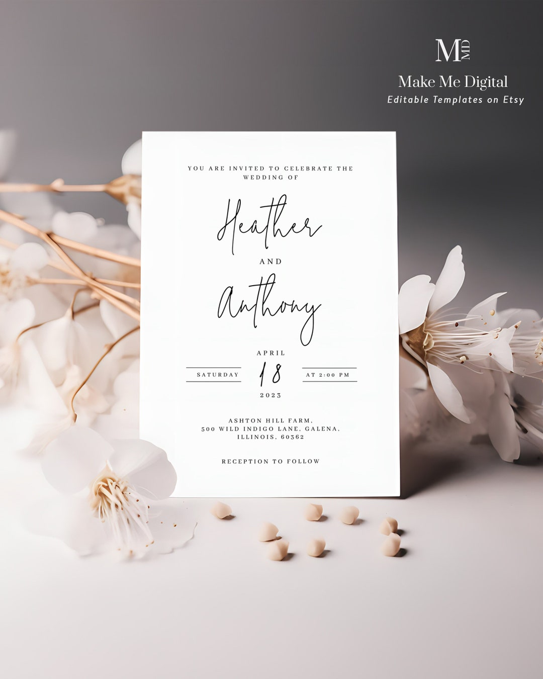 Modern Minimalist Wedding Invitation - Clean Elegant Contemporary ...
