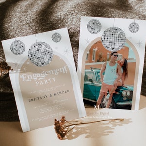 Disco Ball Diva Engagement Party Invitation, Silver Glitter Festival ...