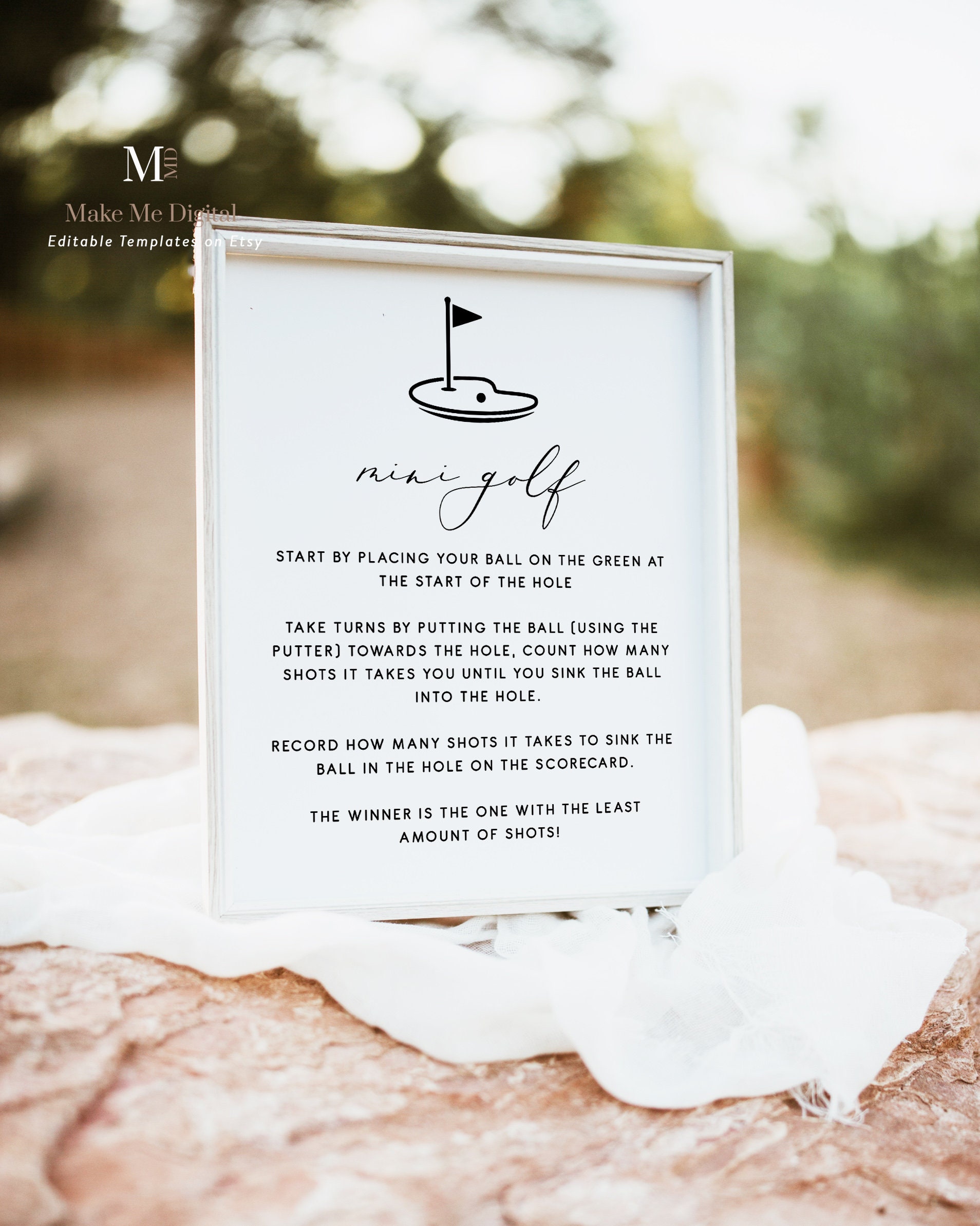 Elegant Calligraphy Mini Golf Sign, Modern Putting Green Rules Sign ...