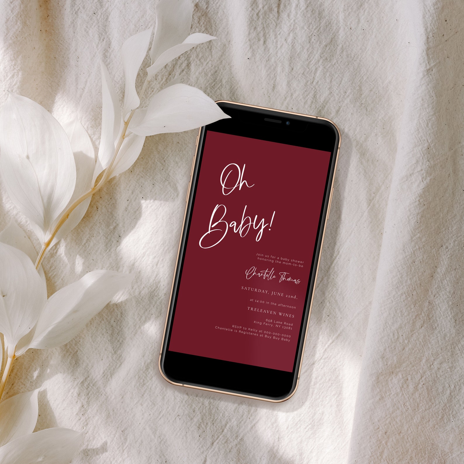 Burgundy Red Baby Shower Digital Invitation Festive Baby | Etsy