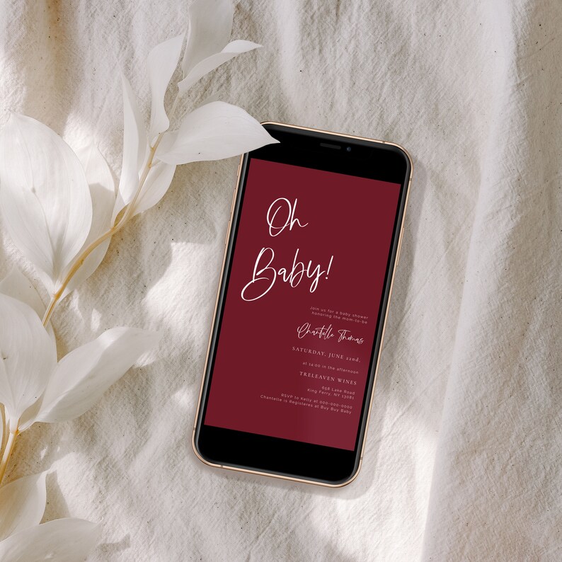 Burgundy Red Baby Shower Digital Invitation, Festive Baby Shower Text ...