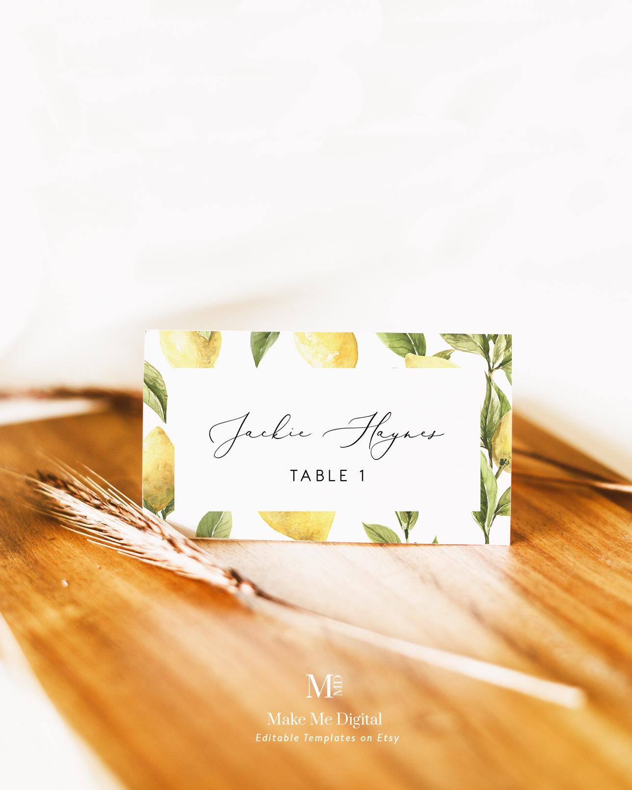 Yellow Lemon Place Card Template Printable, Summer Citrus Yellow ...