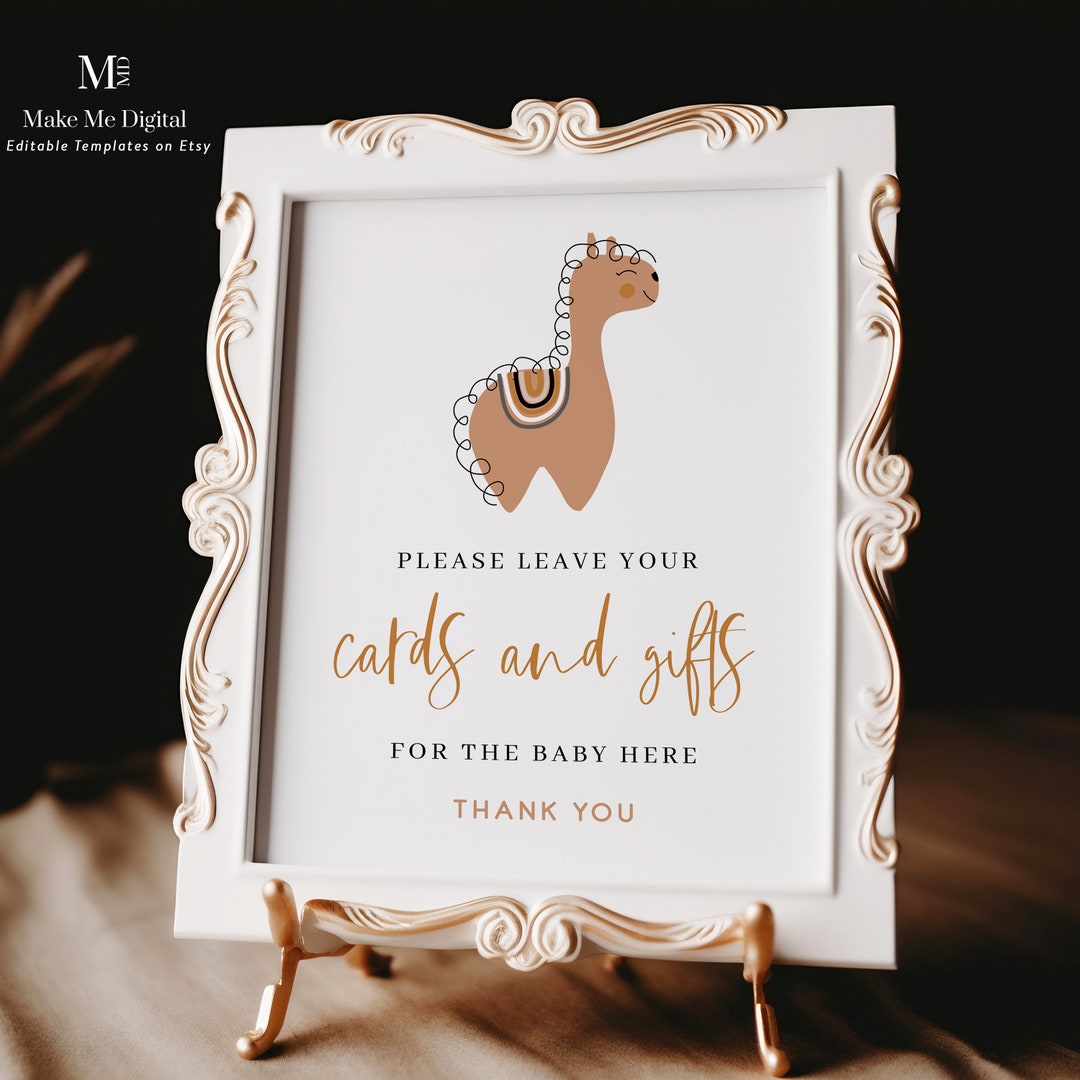 Boho Rainbow Llama Cards and Gifts Sign, Bohemian Alpaca Baby Shower ...