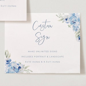 Pastel Blue Wedding Custom Signs, Rustic Floral Wedding Editable Make ...
