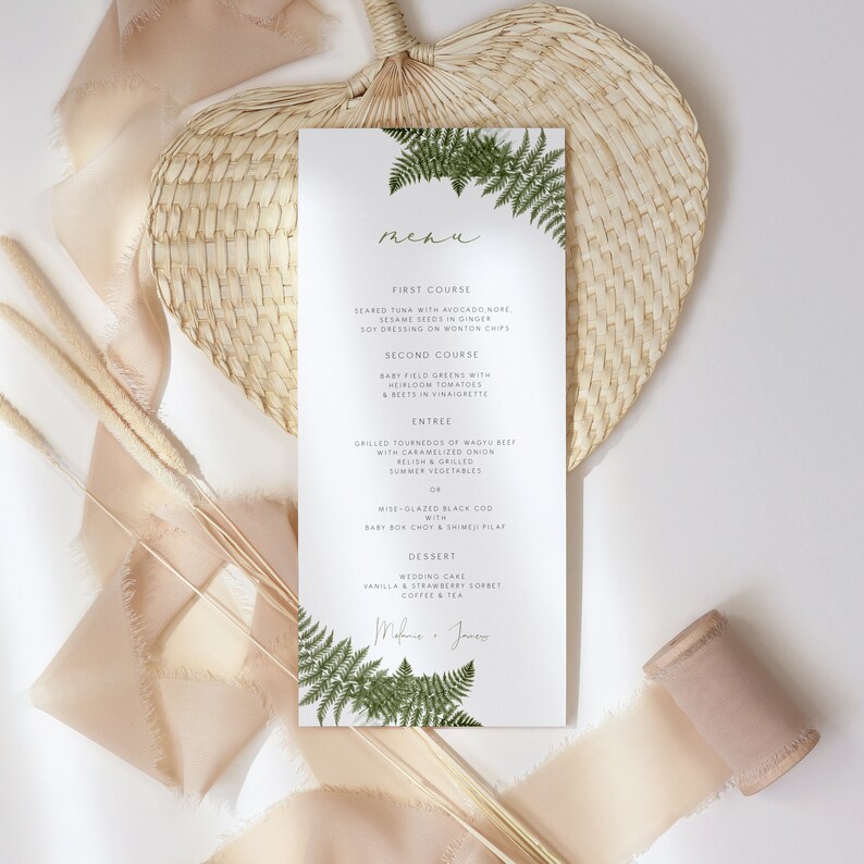 Fern Wedding Menu Template Editable Fern Wedding Menu | Etsy