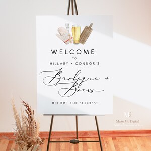 Elegant Calligraphy BBQ & Brews Welcome Sign, BBQ Rehearsal Sign ...