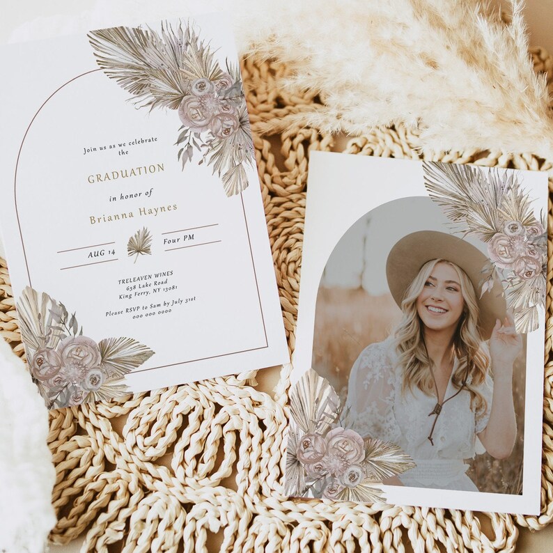 Dried Floral Desert Graduation Party Invite, Bohemian Graduation ...