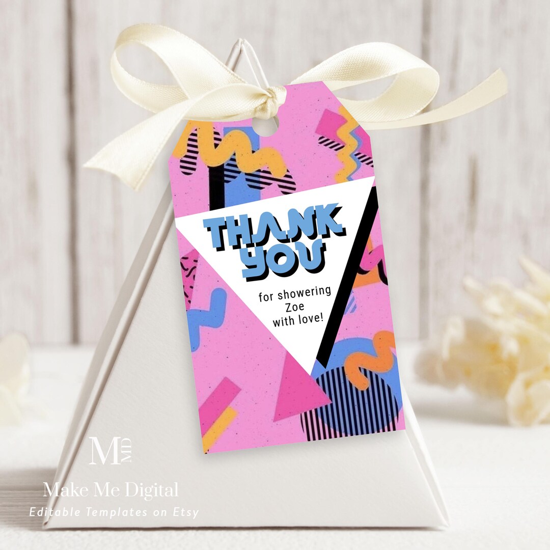 80s Disco Bridal Shower Thank You Tag, Retro Stereo Hen Party Favor Tag ...