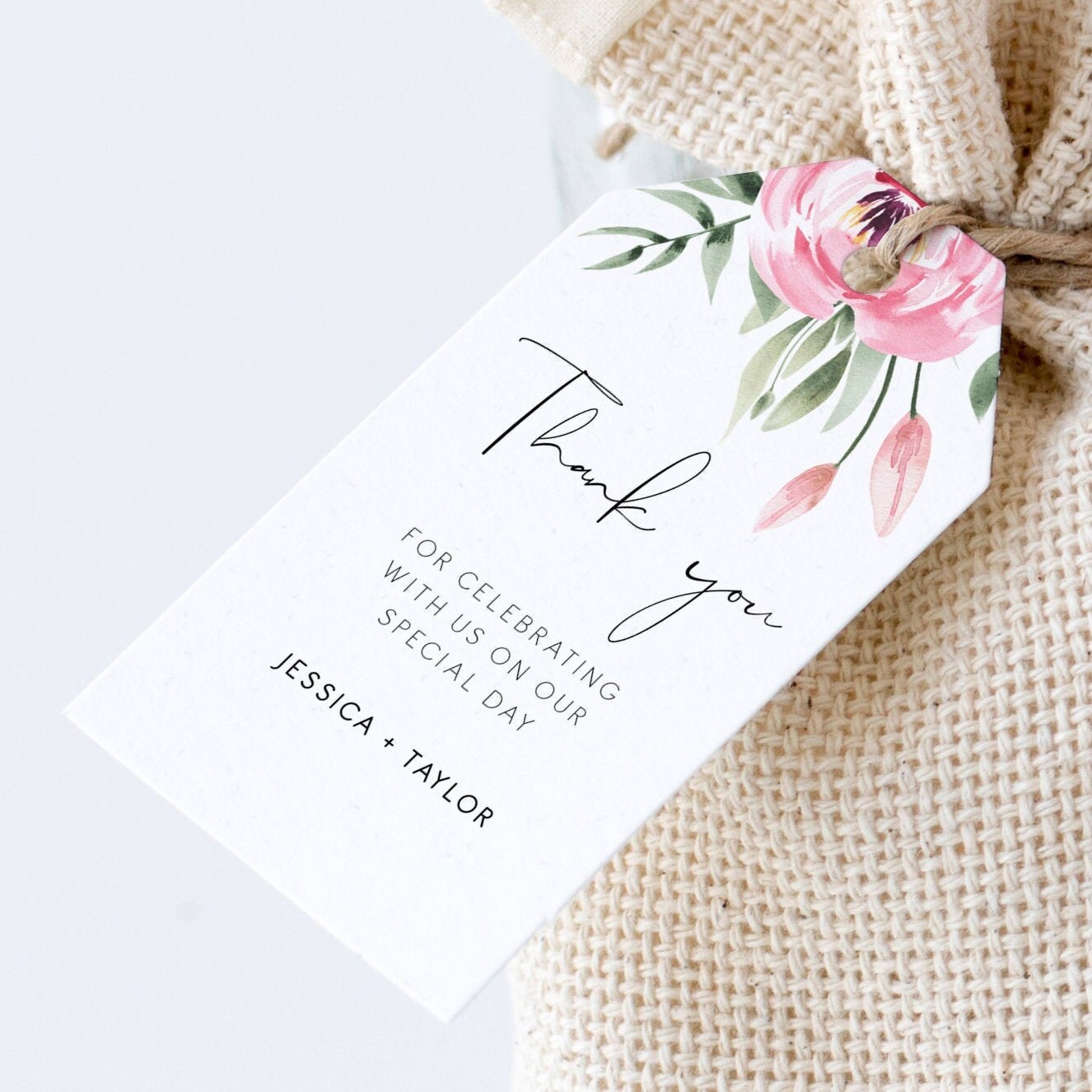 Pink Peony Gift Tag, Pink Floral Wedding Favor Tags, Printable Tags ...