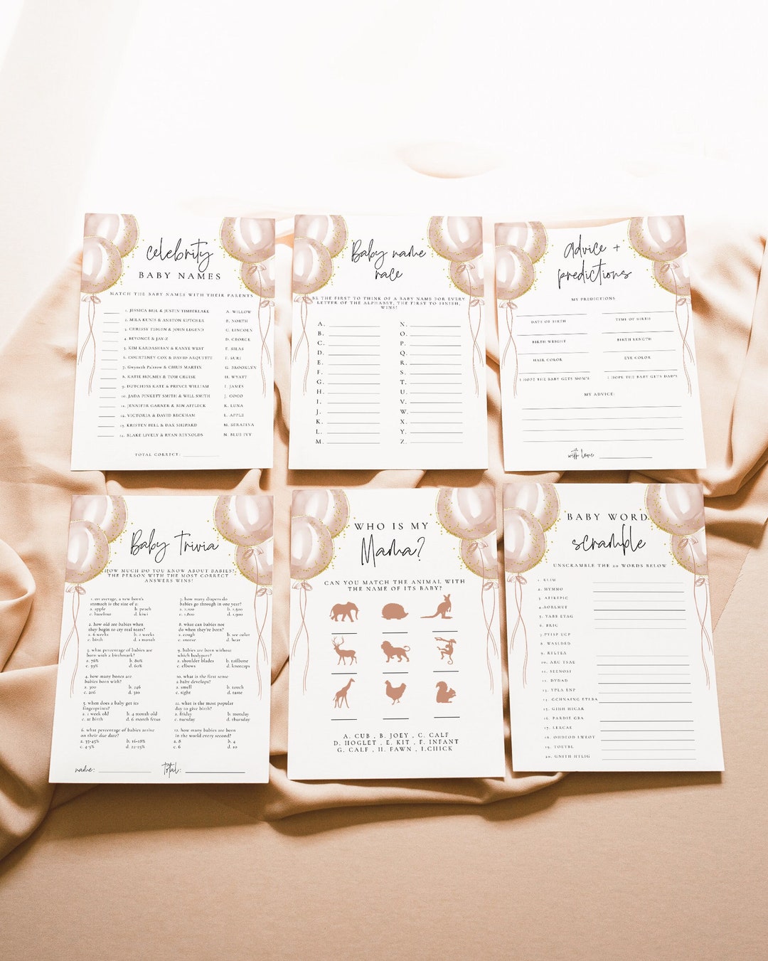 Pink Balloon Baby Shower Game Bundle, Delicate Blush Baby Shower Games ...