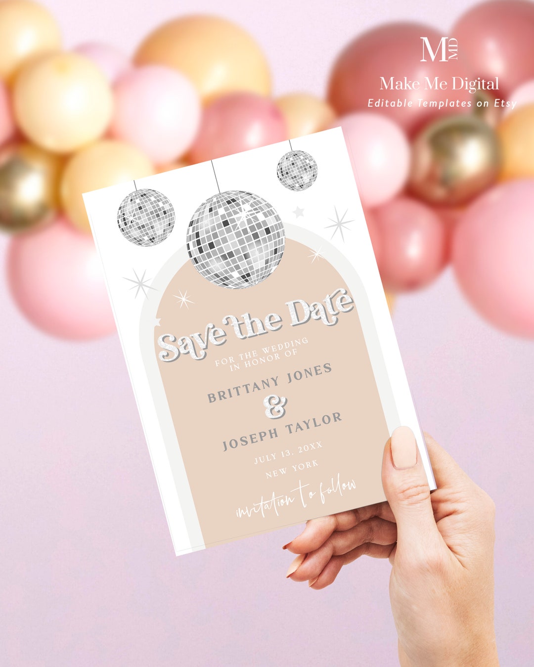 Disco Ball Save the Date Invitation Silver Glitter Festival - Etsy