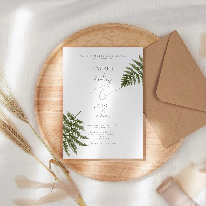 Elegant Fern wedding invite editable fern wedding invitation | Etsy