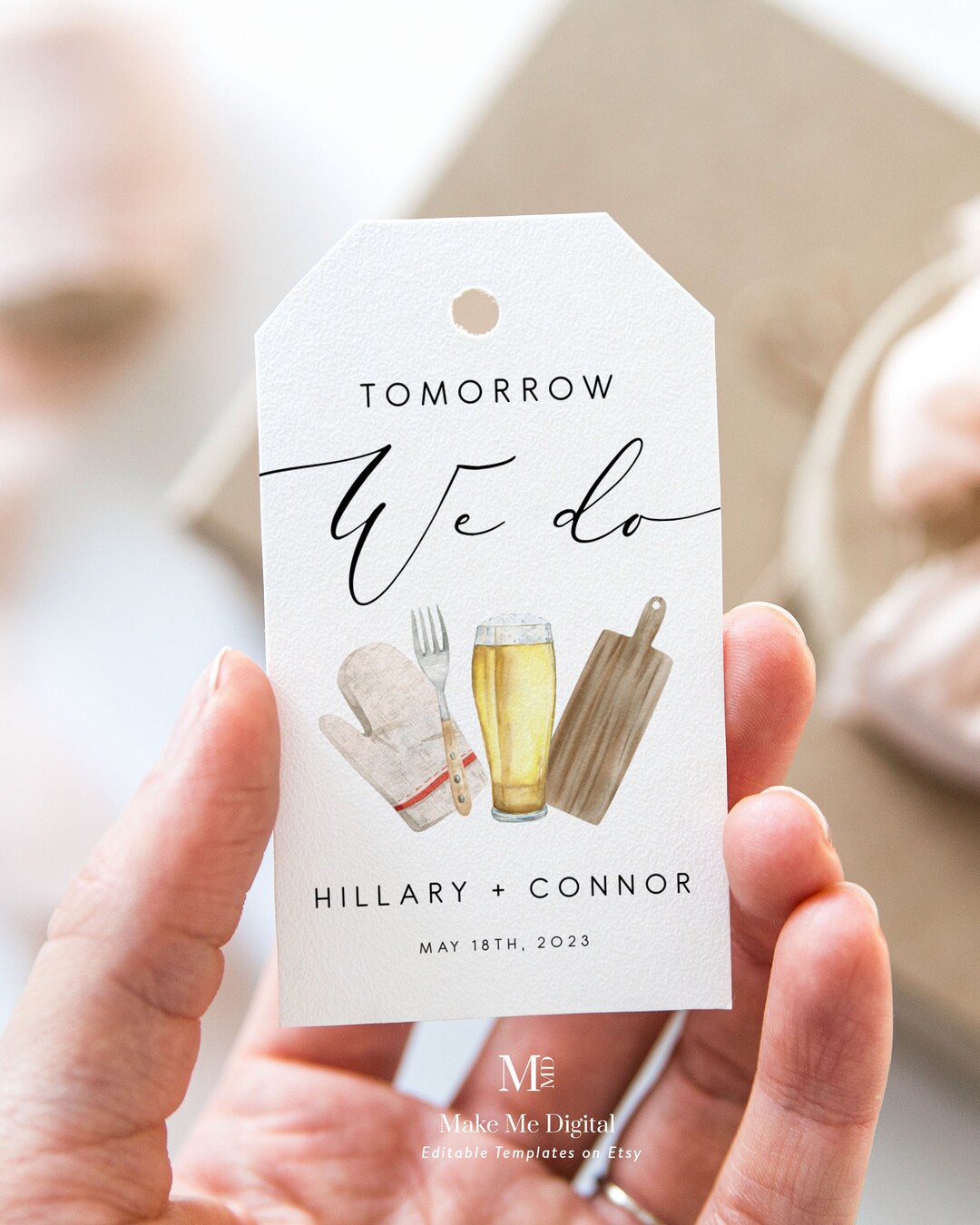 Elegant Calligraphy BBQ & Brews We Do Tomorrow Tag, BBQ Rehearsal Tag ...