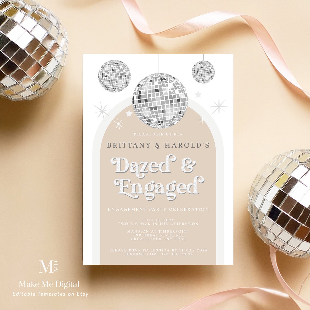 Disco Ball Diva Dazed & Engaged Invitation, Silver Glitter Festival ...