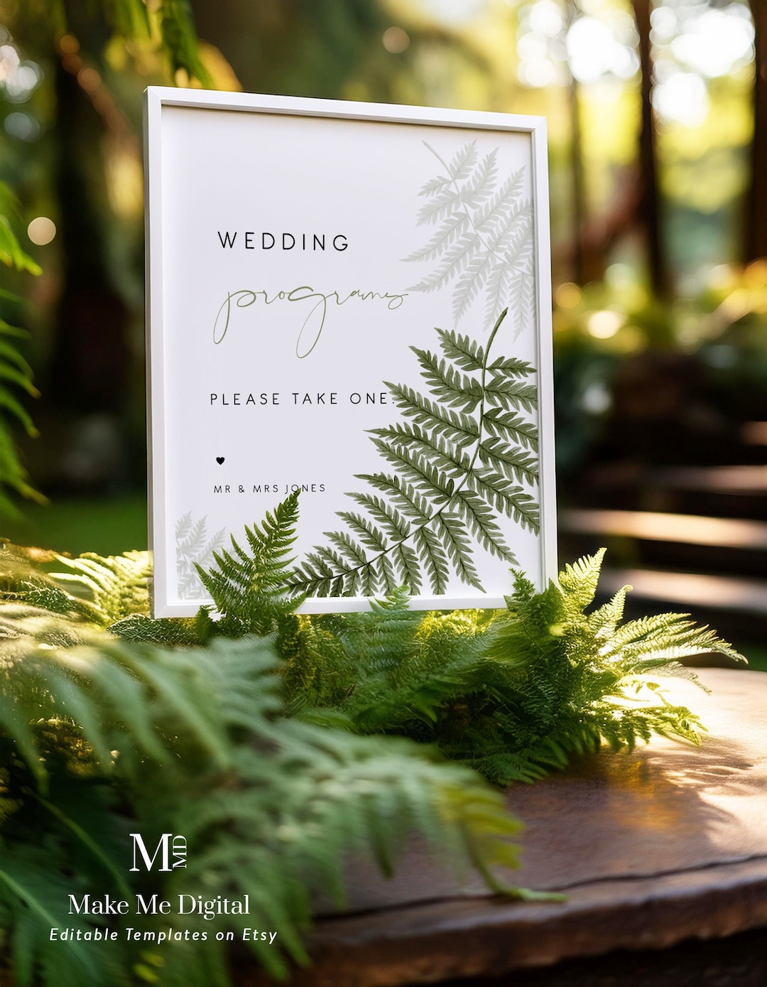 Fern Wedding Programs Sign, Editable Take One Program Sign, Greenery ...