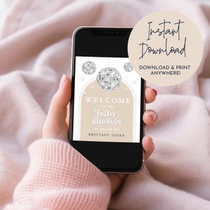 Disco Ball Diva Baby Shower Welcome Sign, Silver Glitter Festival Disco Baby Easel Sign ...