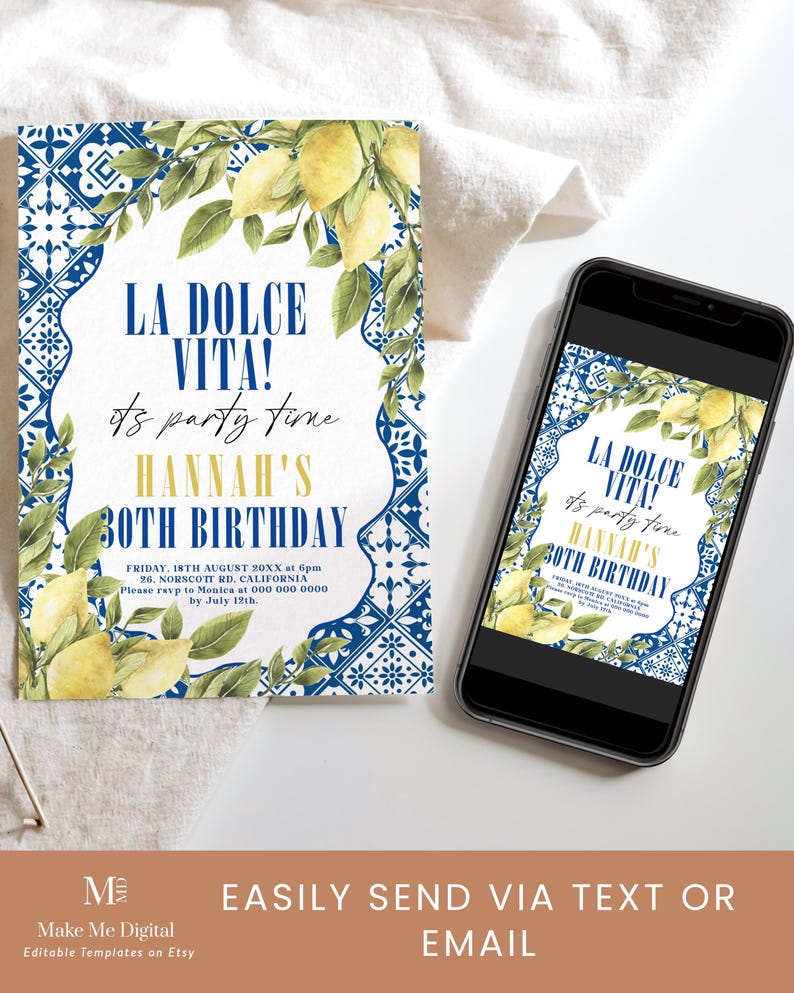 La Dolce Vita Themed Birthday Invitation Template, 30th Birthday Invite ...