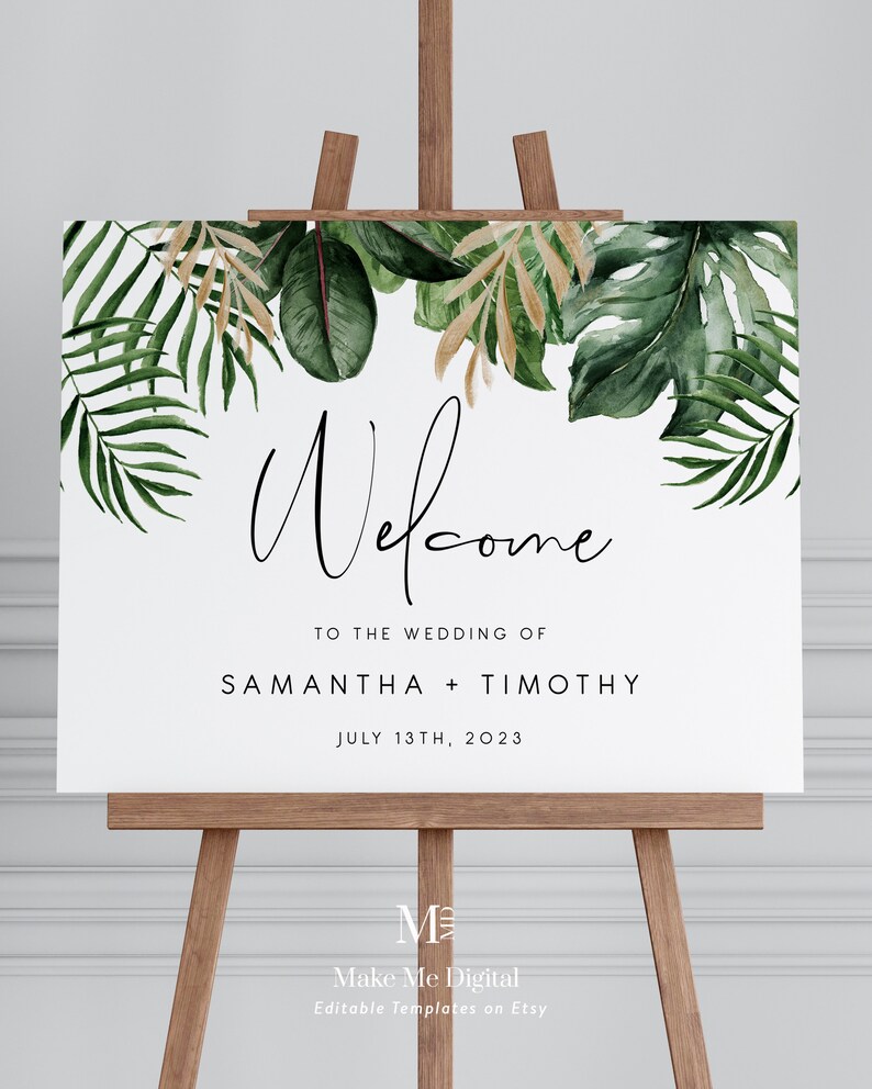 Editable Tropical Welcome Sign Template, Wedding Welcome Sign ...