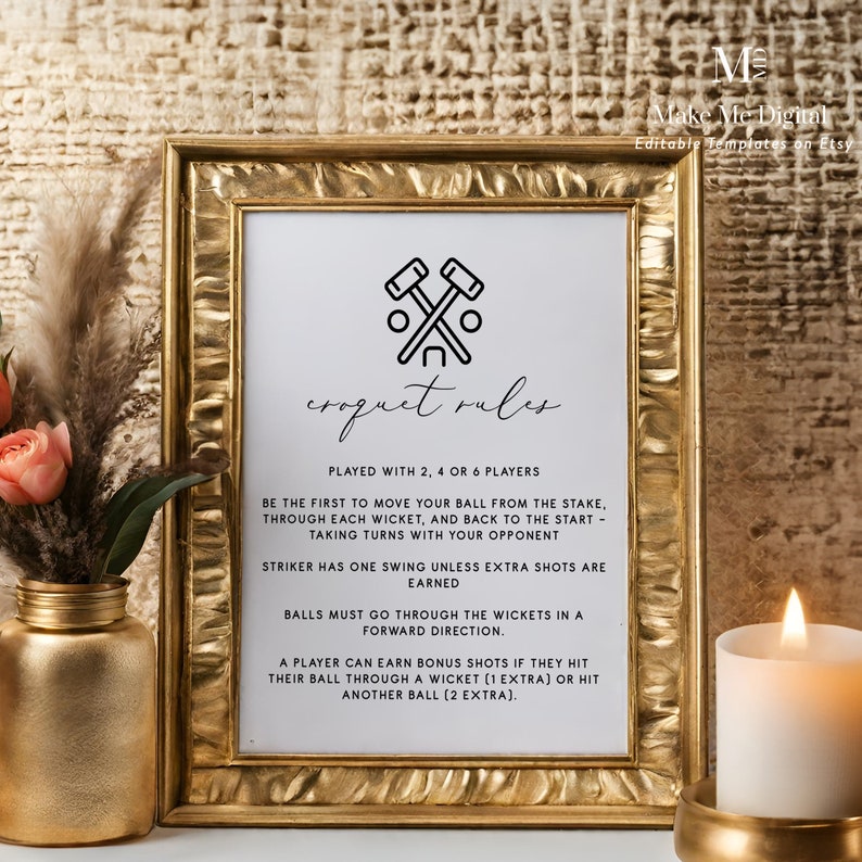 Elegant Calligraphy Croquet Rules Sign, Modern Croquet Game Sign ...