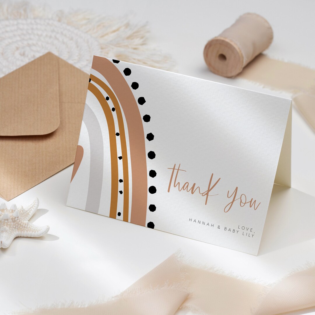 BOBO Boho Rainbow Thank You Card, Bohemian Rainbow Baby Shower Thank ...
