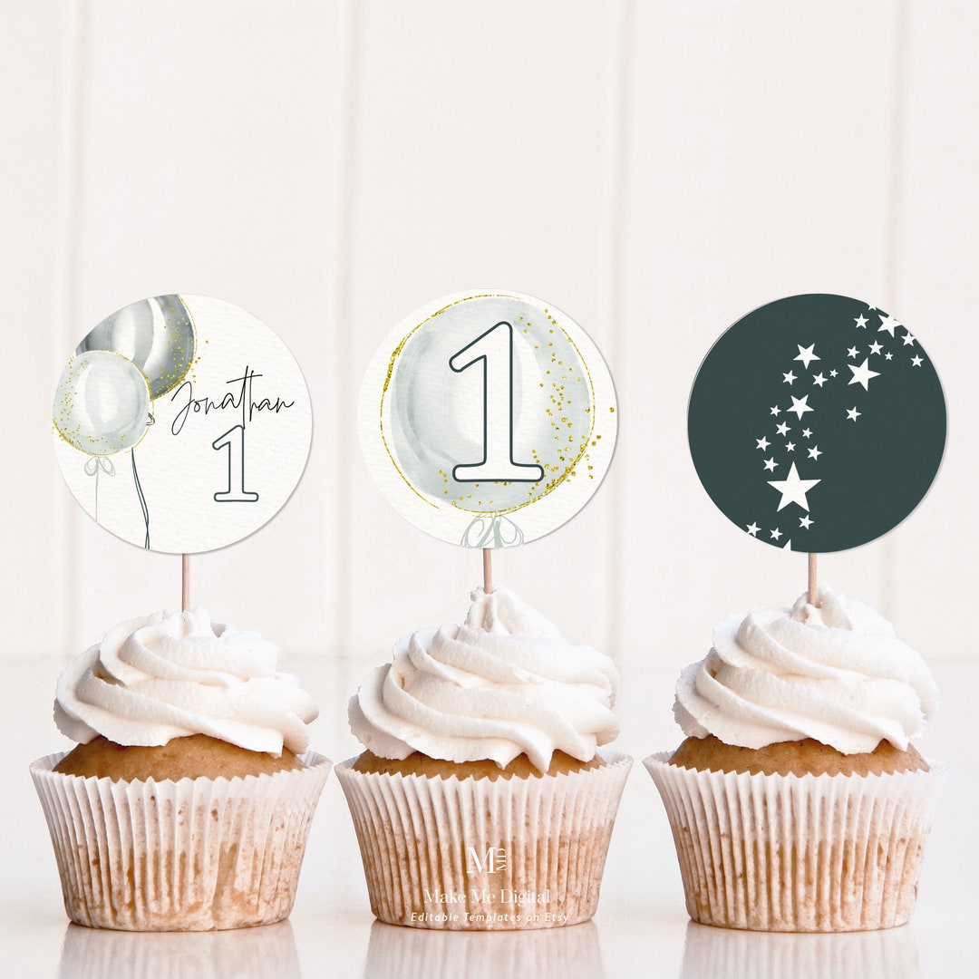 Printable Blue Balloon 1st Birthday Cupcake Topper , Round Topper DIY ...