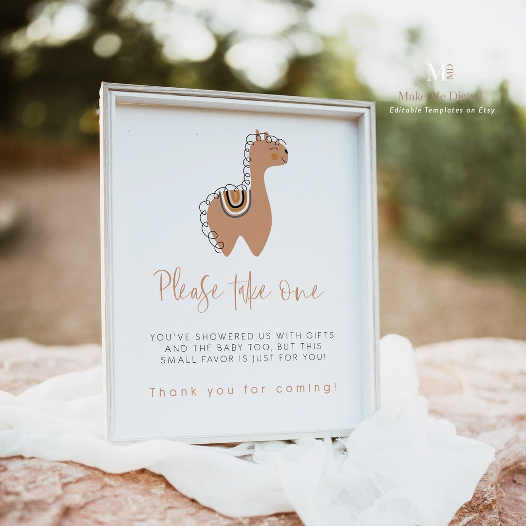 Boho Rainbow Llama Please Take One Sign Sign, Bohemian Alpaca Baby ...