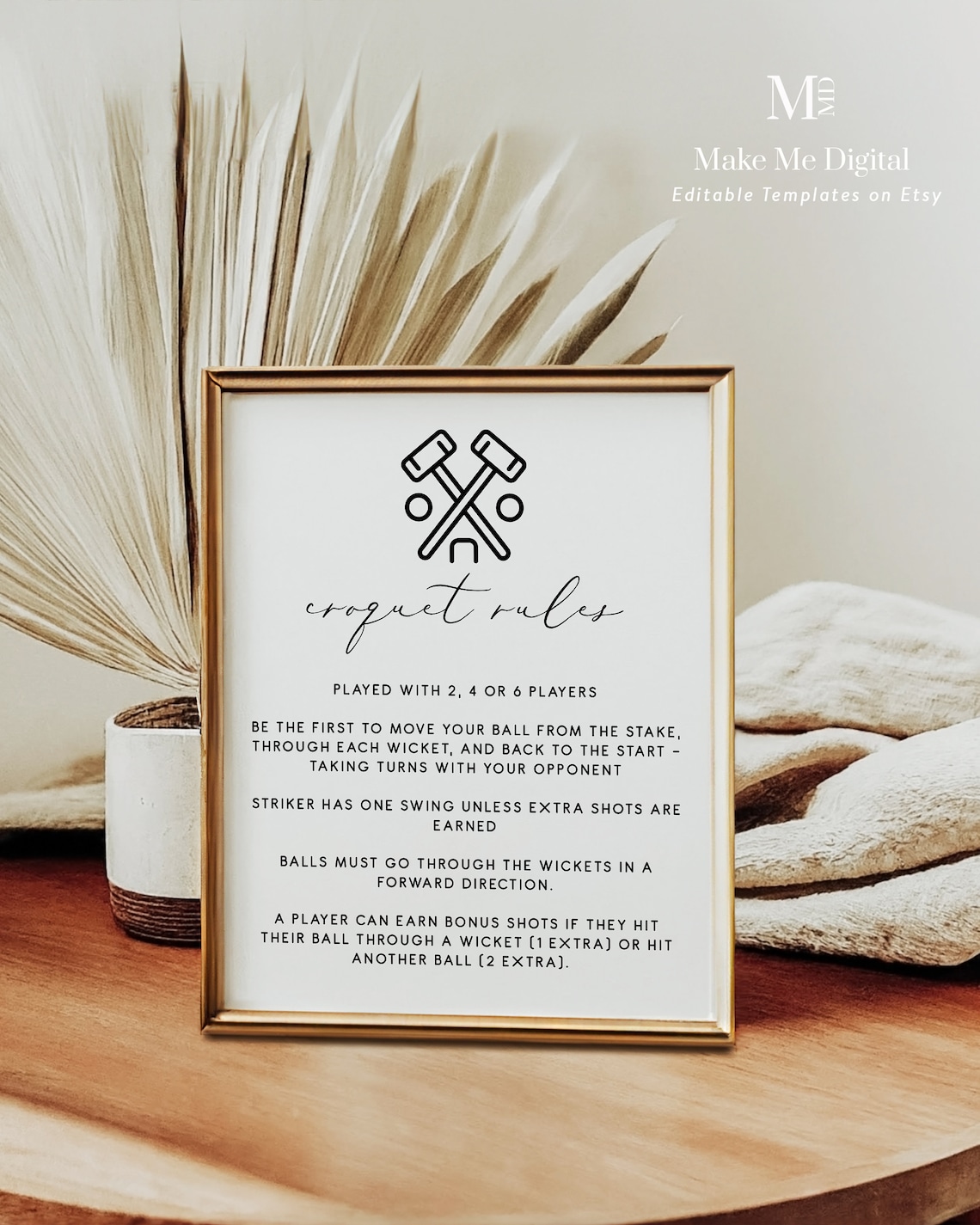 Elegant Calligraphy Croquet Rules Sign, Modern Croquet Game Sign ...