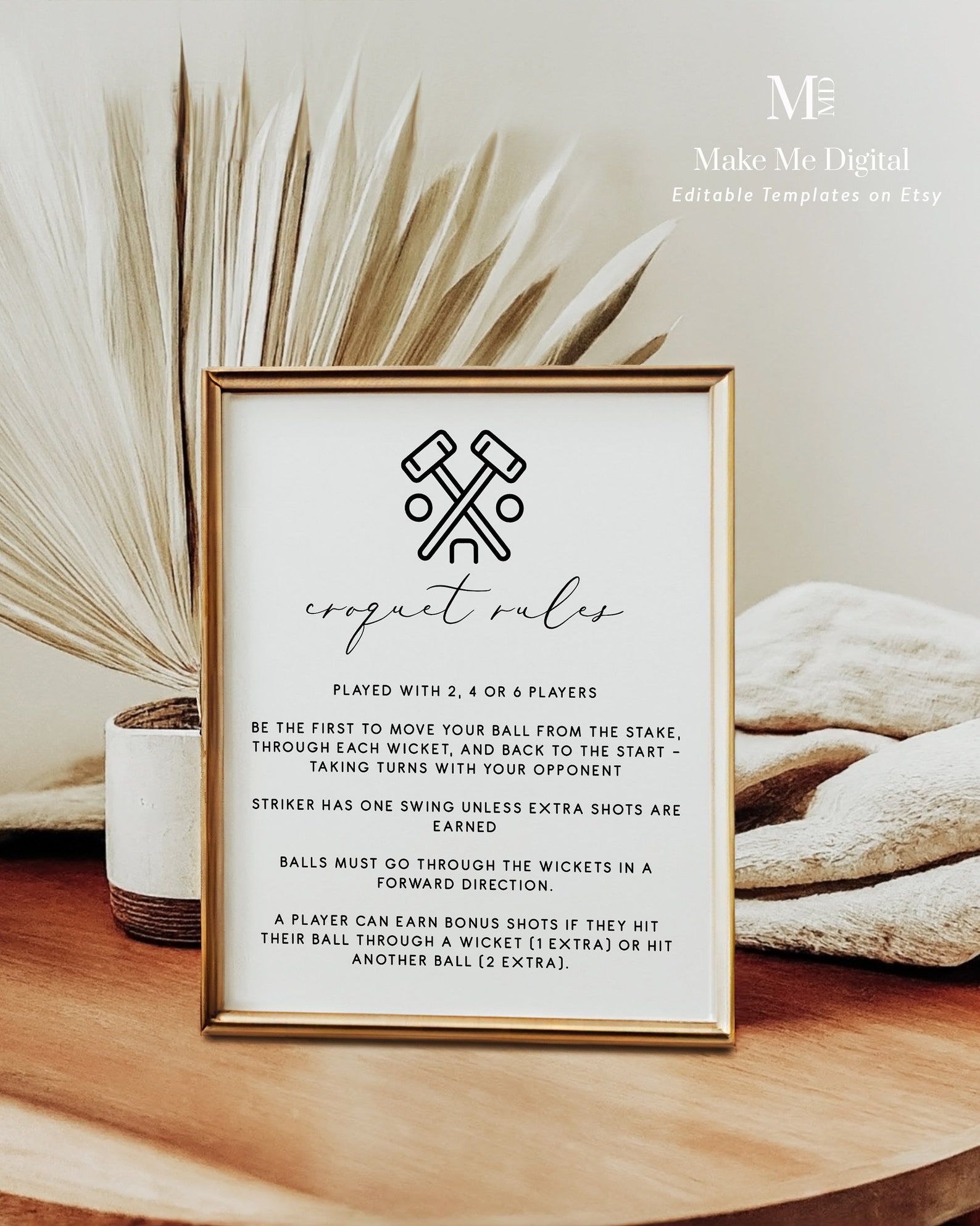 Elegant Calligraphy Croquet Rules Sign, Modern Croquet Game Sign ...
