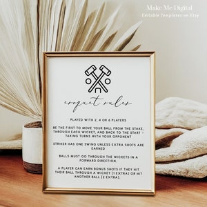 Elegant Calligraphy Croquet Rules Sign, Modern Croquet Game Sign ...