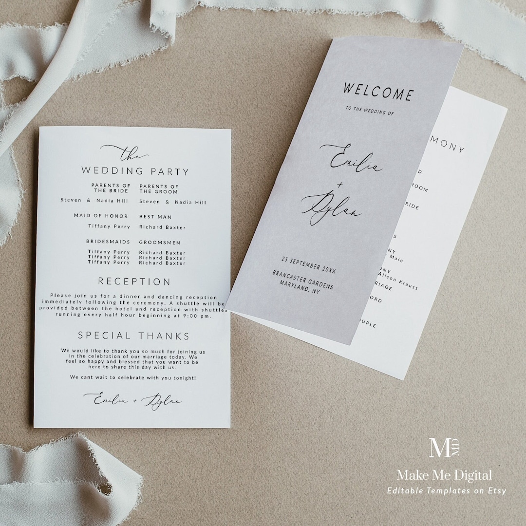 Elegant Wedding Ceremony Program Booklet | Printable Wedding Booklet ...